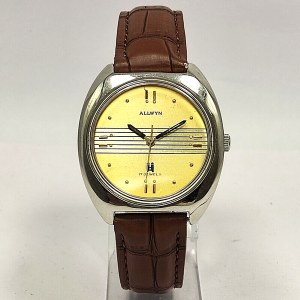 Allwyn Shiny Golden Dial 17 Jewels Men's Wrist Handwinding Watch A6300 ...