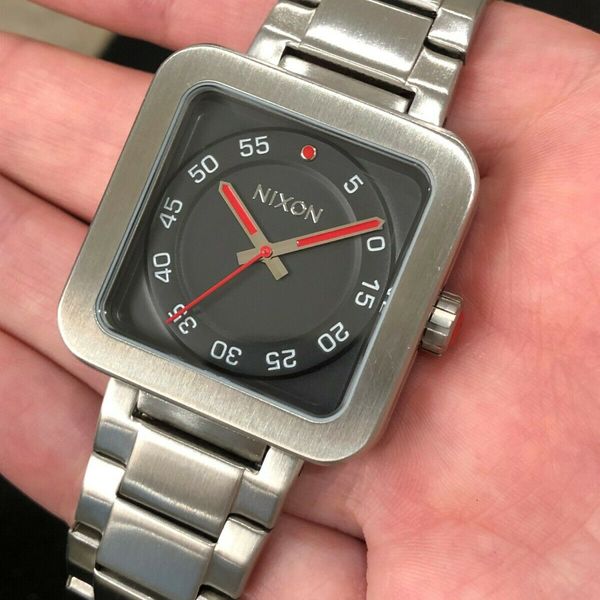 NIXON THE RIOT THROW DOWN SS SILVER / STAINLESS STEEL BLACK FACE WATCH ...