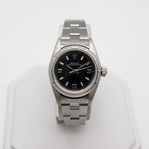 $9000 67180 REF ROLEX Oyster Perpetual BLACK DIAL SS Ladies Watch ...