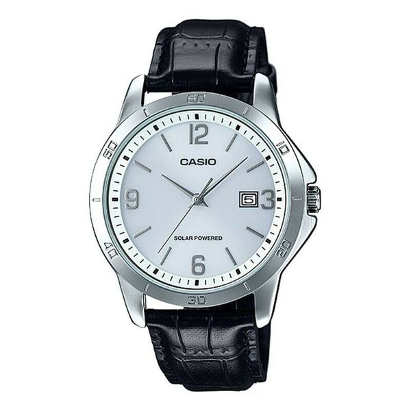 Casio MTP-VS02L-7A Men's Standard Solar Leather Band Silver Dial Date ...