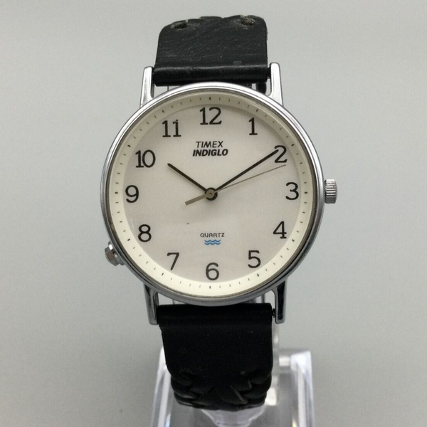 Vintage Timex Indiglo Watch Men Silver Tone Braided Leather Band New ...