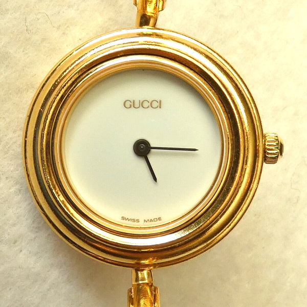 Vintage Gucci Ladies 11/12.2 Gold Tone Quartz Bangle Watch - Untested ...