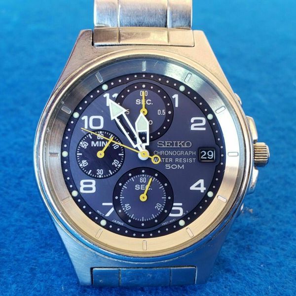 SEIKO CHRONOGRAPH MEN'S WATCH V657-9039 STAINLESS STEEL RUNS NEW ...