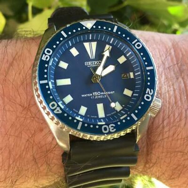 SEIKO 7002-7000 150m RESIST VINTAGE MOD BLUE DIAL Scuba DIVER AUTOMATIC ...