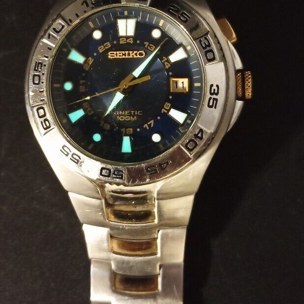 DOA Men's Seiko 5M62-0AP0 Kinetic Blue Dial Divers Watch | WatchCharts ...