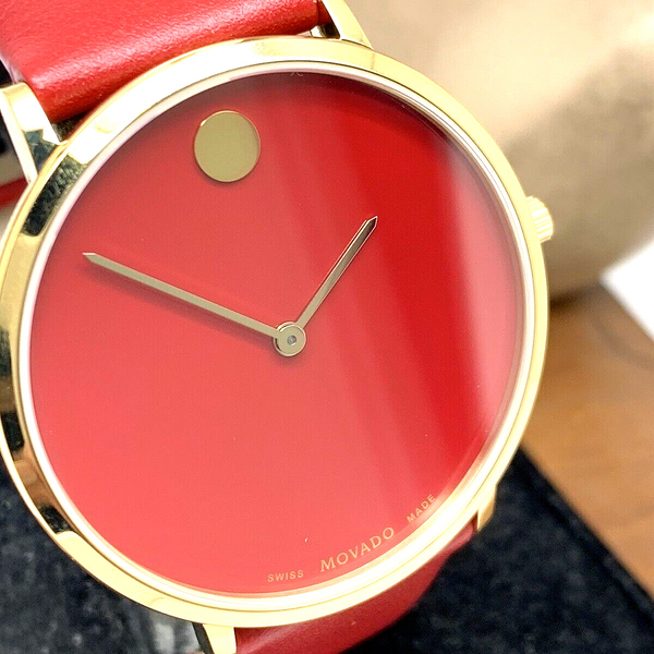 Movado Women's Watch 0607253 Swiss Quartz Museum Gold Red Dial Leather ...