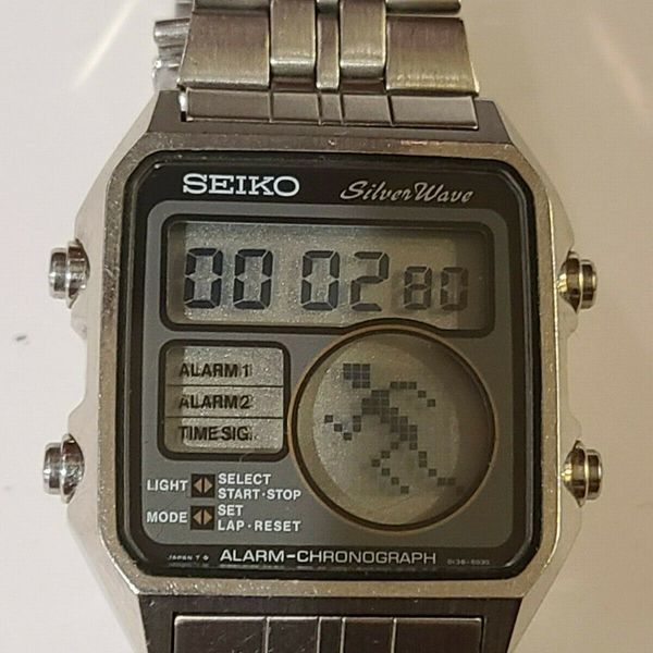 SEIKO ALARM CHRONOGRAPH RUNNING MAN WATCH D138-5030 JAPAN Excellent ...