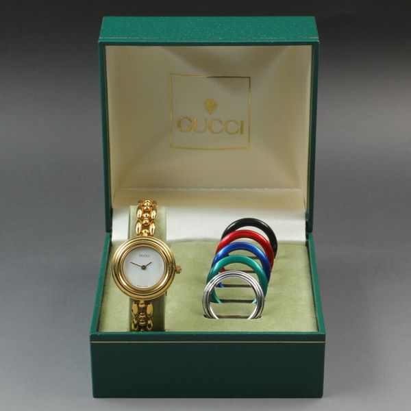 Vintage GUCCI Change Bezel 11/12.2 6 Colors Gold Quartz Women's Watch ...
