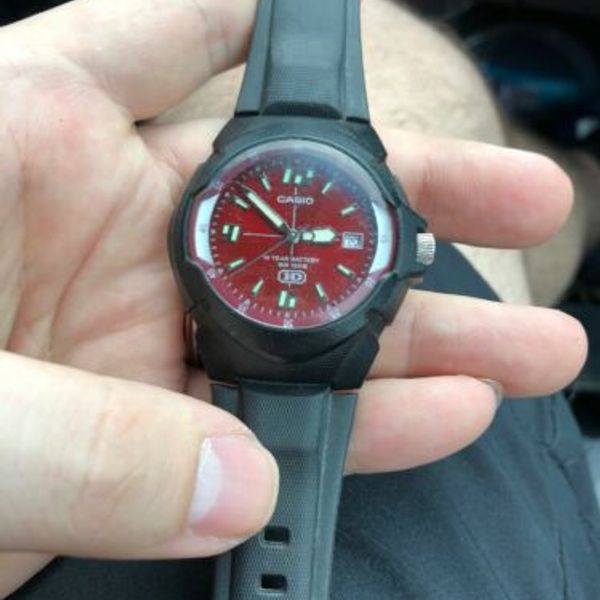 Casio MW600F-4AV Men's Black Resin Band Red Dial 100M Analog HD Series ...