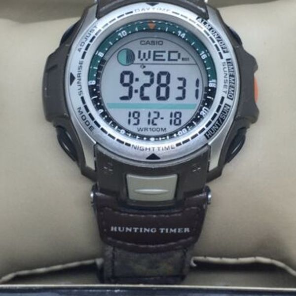 Casio Pathfinder PAS-4108 Green/Brown Leather/Camo Hunting Watch New ...