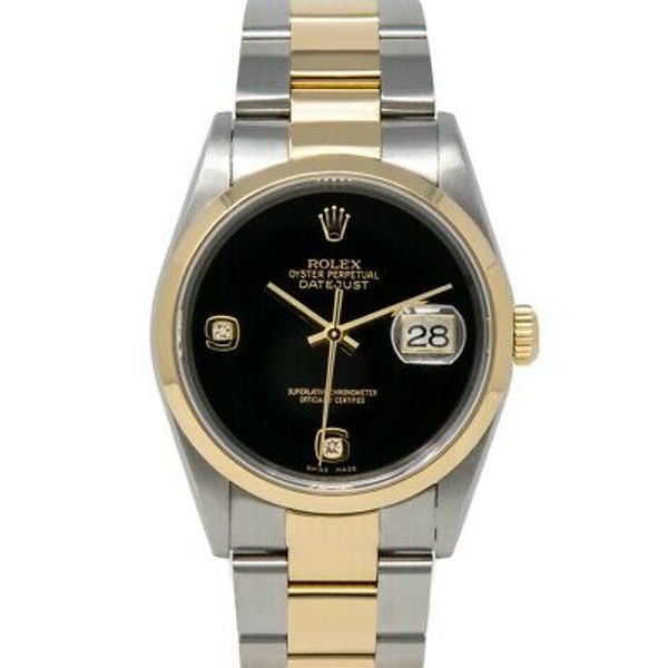 Rolex Datejust 36 Yellow Gold & Steel 16203 Watch - Black Onyx Arabic ...