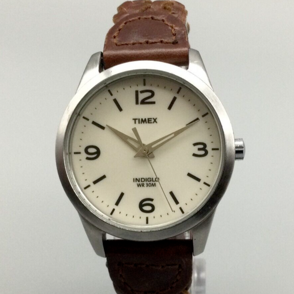 Timex Indiglo Watch Women Silver Tone Round Cream Dial 32mm New Battery ...