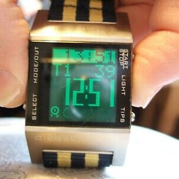 RARE Vintage 2010 Men's Diesel DZ-7023 LCD DOT MATRIX HEAVY Steel Watch ...