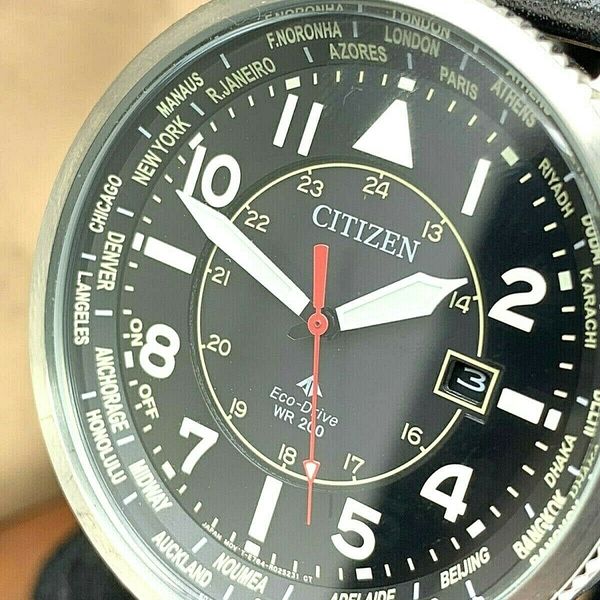 Citizen Men's Watch Eco-Drive BX1010-11L Avion Black Dial Leather Band ...
