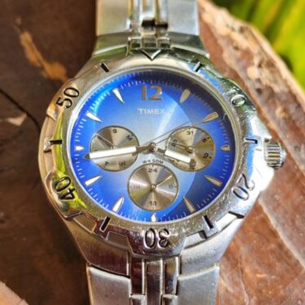Timex Men's Blue Dial Multifunction Watch Stainless Steel WR50M ...