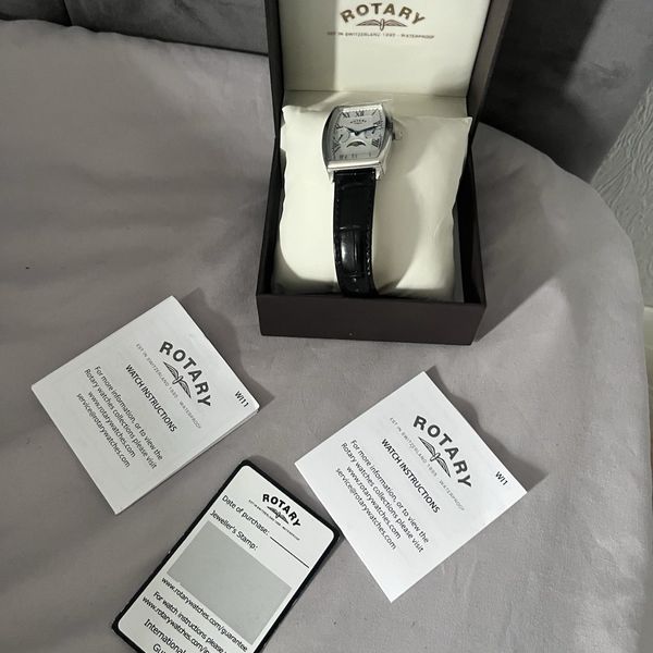 *NEW* Rotary MoonPhase Menâ s Tank Watch Silver Roman Numeral Dial ...