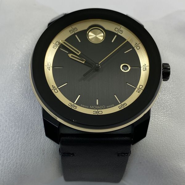 Movado Bold TR90 SWISS Quartz Black Dial Leather Strap Men's Watch ...