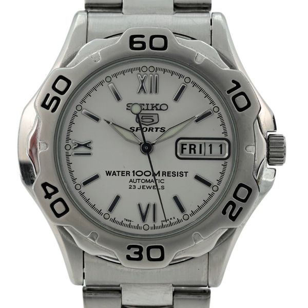 Seiko 38mm Men's Seiko 5 Sport Automatic 200M 23J Watch White Dial 7S36 ...