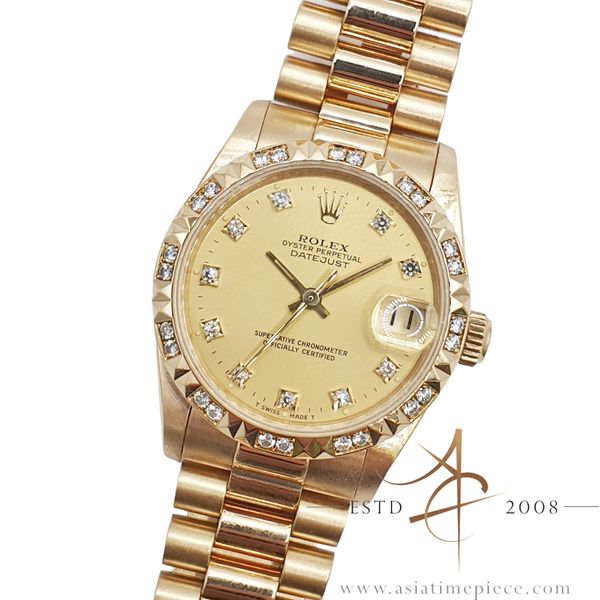 Rare Rolex Datejust 31 Midsize President 68258 Diamond Bezel Dial in ...