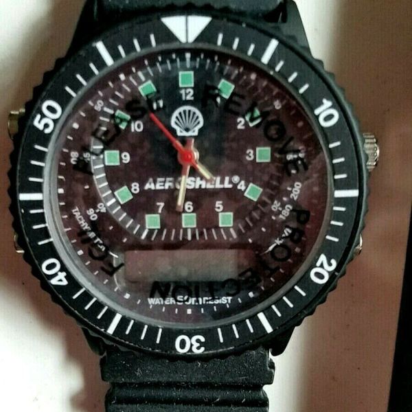 SWEDA Chronograph AEROSHELL WATCH ~Tachometer~WATER RESISTANT Black ...