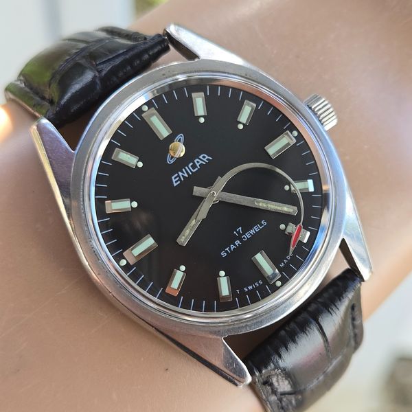 Vintage ENICAR men's manual wind watch Rocket second hand swiss 1970s ...