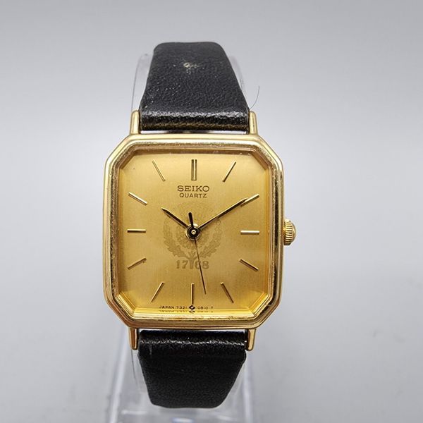VTG Seiko Watch Women 20mm Gold Dial Gold Tone Rectangle 7321-5410 New ...