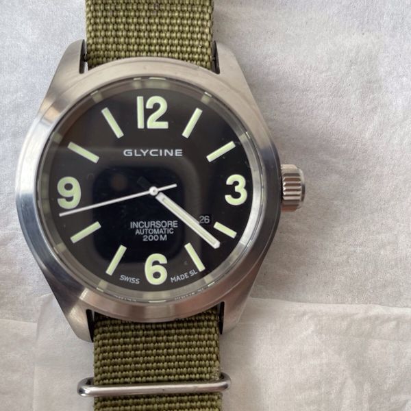 GLYCINE INCURSORE 3874 Swiss Automatic Watch With Green Combat Strap ...