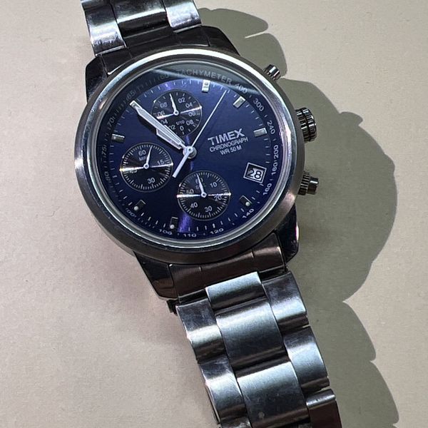 Timex Chronograph WR 50M All Stainless Steel Watch PURPLE Face RUNS ...