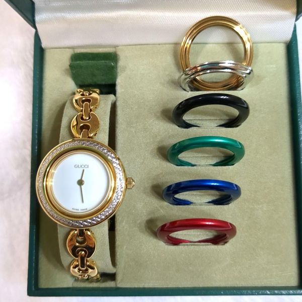 GUCCI Change Bezel Watch 1200 6 Colors Gold Quartz Vintage Ladies With ...