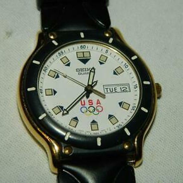 VINTAGE SEIKO 1992 OLYMPIC MEN'S QUARTZ WRISTWATCH 36 USC 380 7N43-6A19 ...