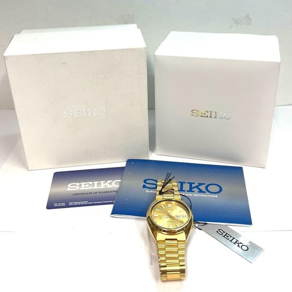 SEIKO GOLD PLATED SEIKO 5 AUTOMATIC WATCH WITH BOX AND PAPERS | WatchCharts