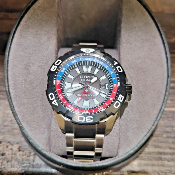 CITIZEN BJ7128-59E Promaster GMT Black Dial Pepsi Bezel Stainless Diver ...
