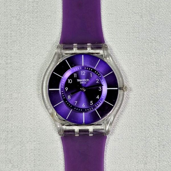 SWATCH Purple Ultra Thin Ladies Watch SFK365 w/Case NEEDS Battery ...
