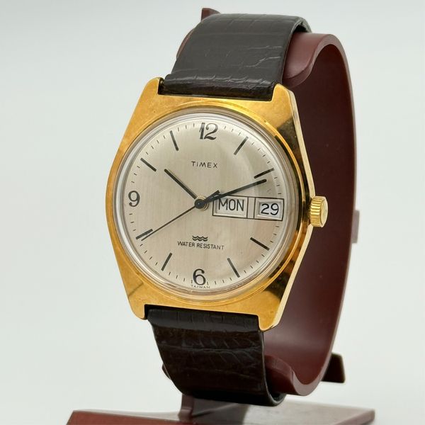 NOS Vintage 1980 TIMEX Marlin Gold Tone Mechanical 35mm Watch, Day/Date ...