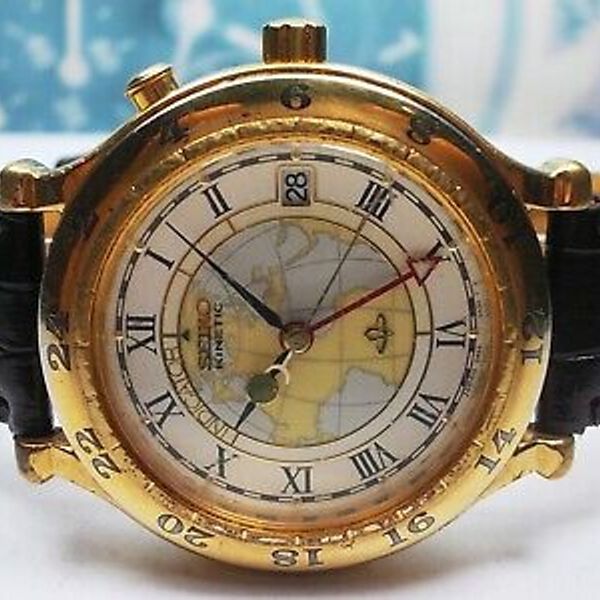SEIKO KINETIC GMT 'AGE OF DISCOVERY' PLATED MENS WATCH 5M45-6A40 ...