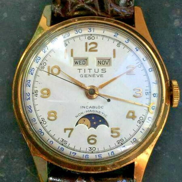 Vintage TITUS Triple Calendar Moonphase watch high grade Valjoux 90 ...