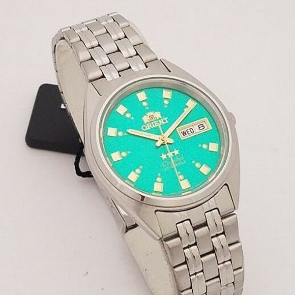 ORIENT 3 Star Automatic Watch Mens SILVER tone GREEN Dial FAB00009N9 ...