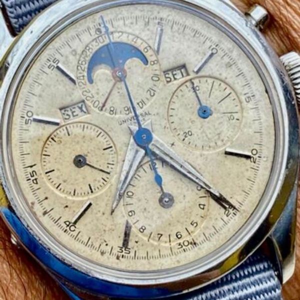 VERY RARE VINTAGE UNIVERSAL GENEVE TRI-COMPAX CASE 22297 MOONPHASE 35MM ...