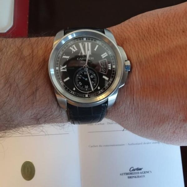 Calibre de Cartier W7100041 Black Dial on Black Strap | WatchCharts ...