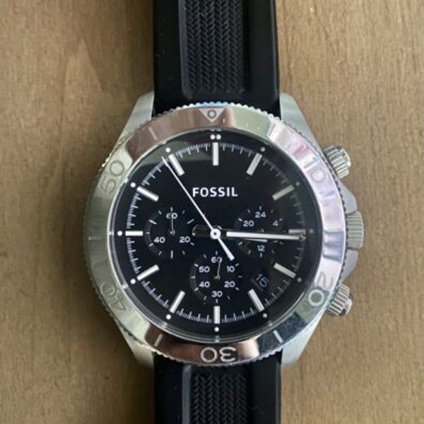 Fossil Retro Traveler Chronograph Black Dial Black Silicone Men's Watch ...
