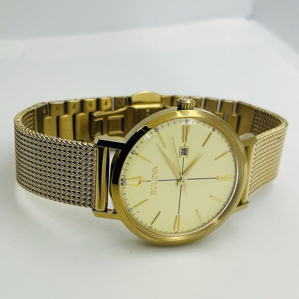 Bulova Aerojet Men's Gold Champagne Dial Steel Mesh Band 35mm Watch ...