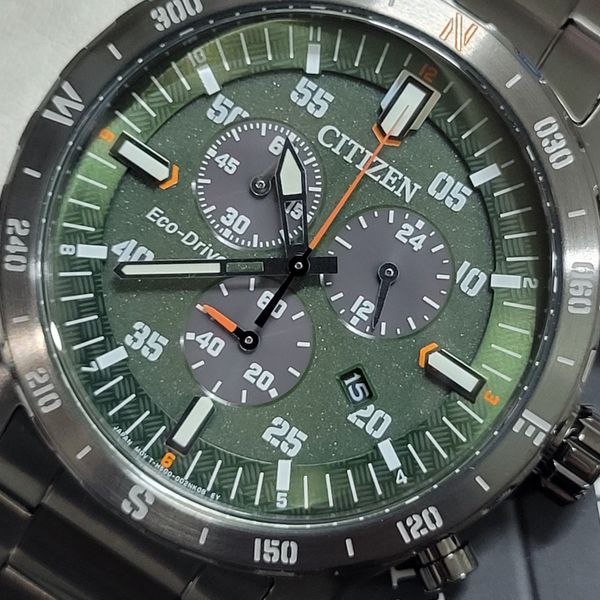 NEWâ CHRONOGRAPHâ Citizen Eco-Drive Stainless Steel Green Dial Watch ...