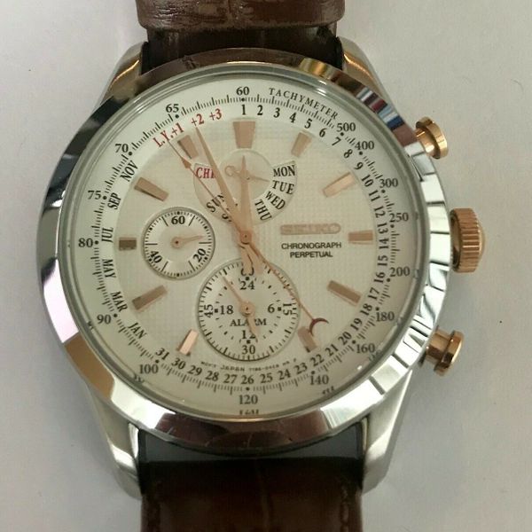 Seiko Men's SPC129P1 Neo Classic Alarm Perpetual Chronograph White Dial ...