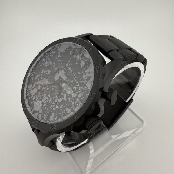 Fossil JR1401 Men's Nate Black Stainless Steel Quartz Chronograph Watch ...