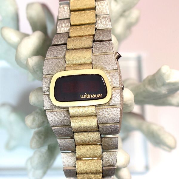 Heavy WITTNAUER LED Polara RARE Sterling Silver 14K Trim Vintage Watch ...