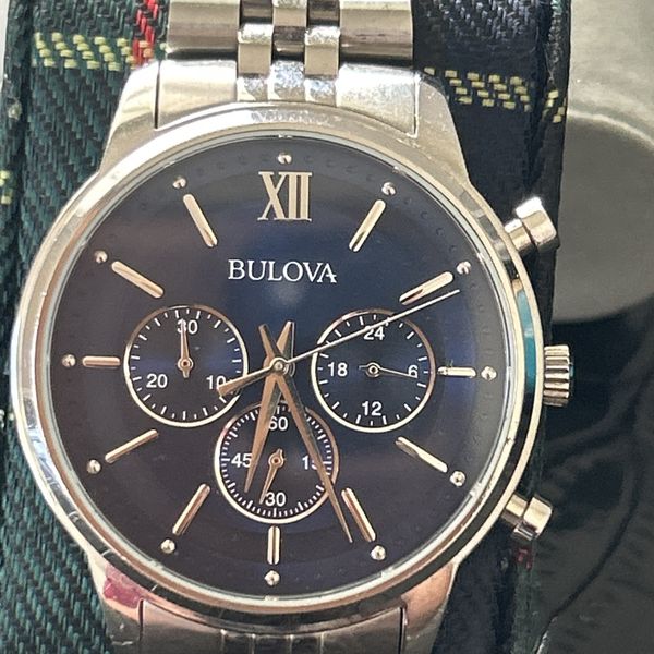 Bulova Men's Watch 96A262 Quartz Chronograph Blue Dial Stainless Steel ...