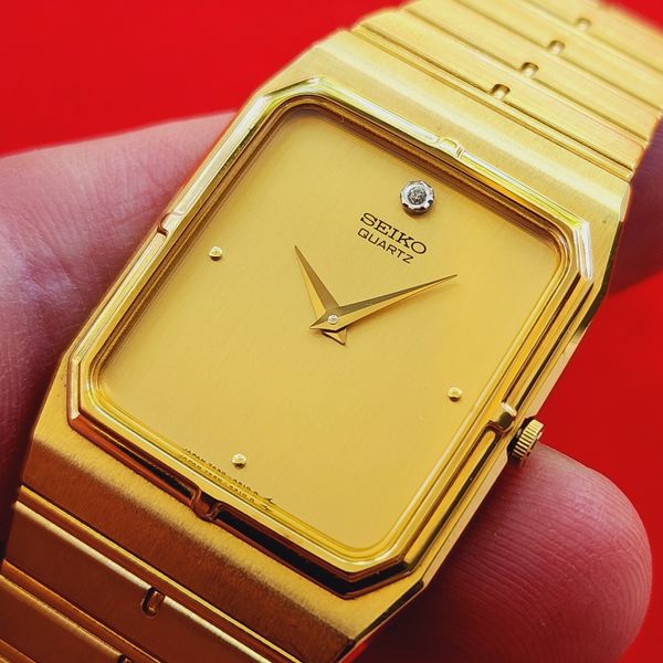 Seiko Diamond Dial Tank Watch Rare Gold Coloured Case & Bracelet 7430-5789 | WatchCharts Marketplace