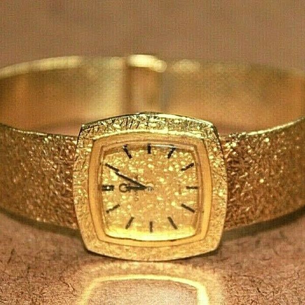 Vintage Omega 18k Gold Textured Women's Watch w/ Solid 18k Gold Band ...