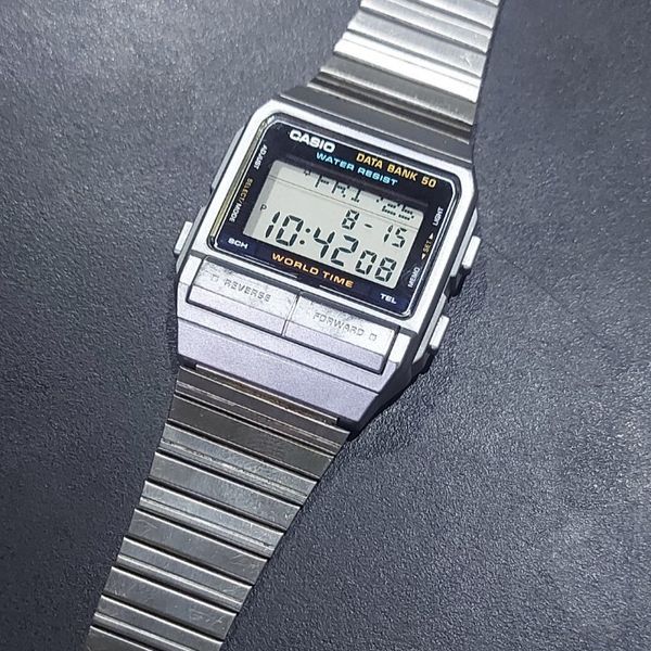 Original Casio Data Bank 50 Phone numbers Mens Watch World Time Ref DB ...