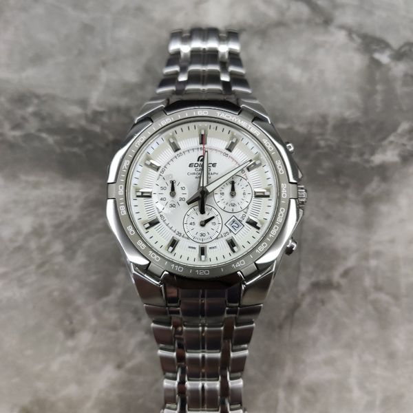 Casio Edifice white face EF-530 steel strap chronograph watch ...